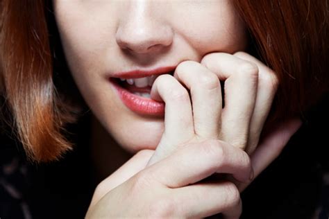 Biting Nails Scared Man Nervous And Biting Nails In Studio Portrait