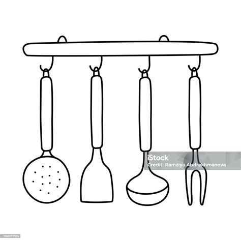 주방 용품 스케치 손으로 그린 흑백 낙서 벡터 일러스트레이션 0명에 대한 스톡 벡터 아트 및 기타 이미지 0명 국자 낙서 드로잉 Istock