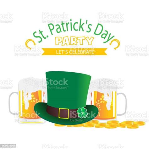 성 패 트 릭의 날 파티 하자 축 하 모자 맥주 머그잔 배경 벡터 이미지 St Patricks Day에 대한 스톡 벡터 아트 및 기타 이미지 St Patricks