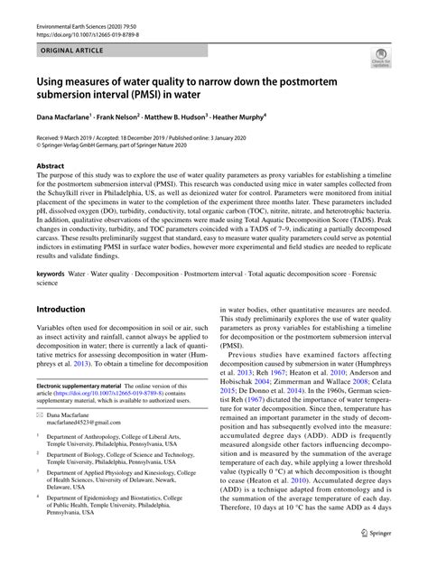 Pdf Using Measures Of Water Quality To Narrow Down The Postmortem