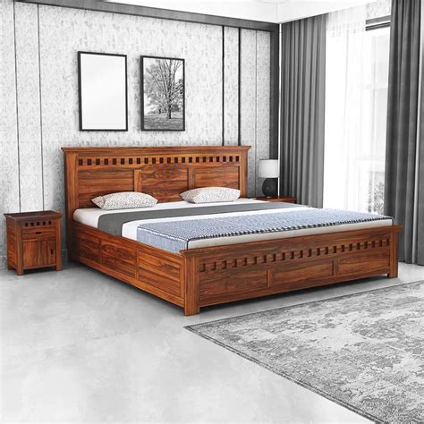 Wooden Craftico Sheesham Wood King Size Double Bed With Box Storage For