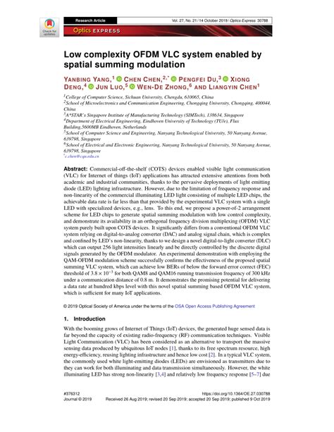 Pdf Low Complexity Ofdm Vlc System Enabled By Spatial Summing Modulation