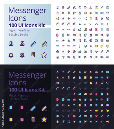 Messenger Pixel Perfect RGB Color Ui Icons Kit For Dark Light Mode Online Communication GUI