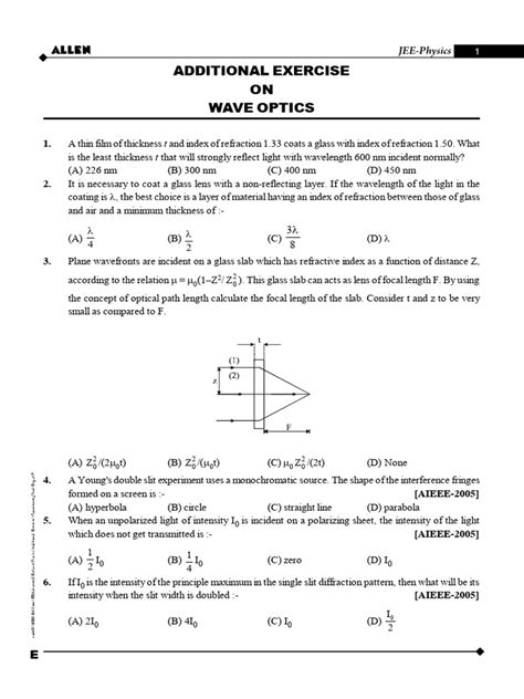 Wave Optics Pdf Diffraction Optics