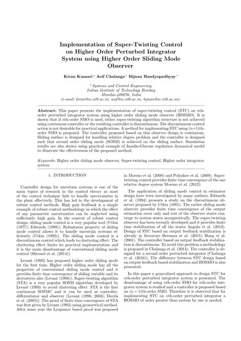 [pdf] Implementation Of Super Twisting Control On Higher Order Perturbed Integrator System Using