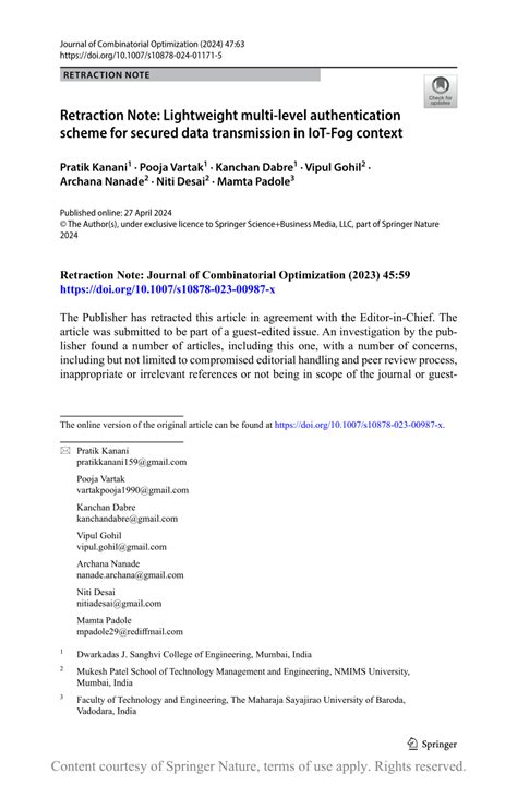 Retraction Note Lightweight Multi Level Authentication Scheme For