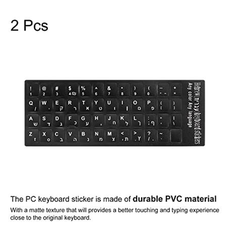 Patikil 2pcs Hebrew Keyboard Stickers Pc Keyboard Stickers Black Background With White Lettering