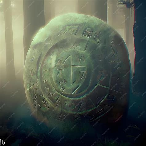 Premium AI Image | an ancient cryptic artifact in forest with faint symbols
