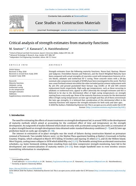 Pdf Critical Analysis Of Strength Estimates From Maturity Functions