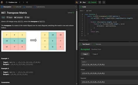 Dev Mangrani On Linkedin Day 56100 Of 100daysofdsa 100daysofcode Problem 867 Transpose