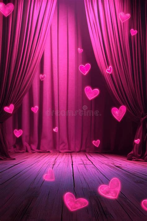 Open Pink Curtain On Stage Of Theater Or Cinema Slightly Ajar With