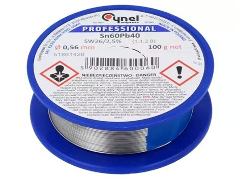 Cínová Trubičková Pájka S Tavidlem Sw26 Sn60 Pb40 0 56 Průměr 0 56mm