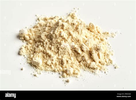 Whey Protein Powder On White Background Nutritional Supplement Stock