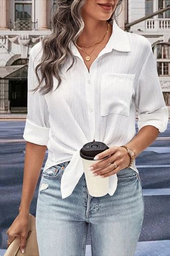 White Texture Open Button Blouse Sukuwa Clothing