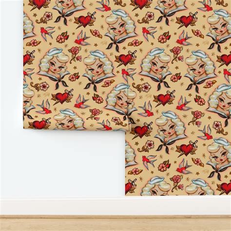 Large Vintage Inspired Sailor Pinup Girl Wallpaper Spoonflower