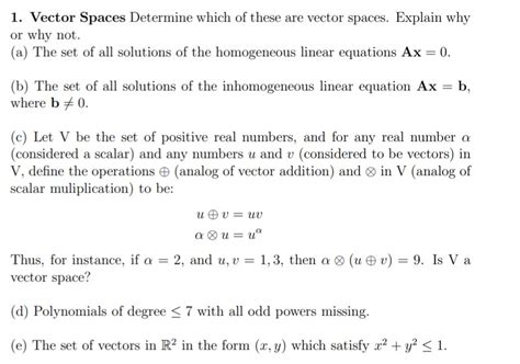 Solved Vector Spaces Determine Which Of These Are Vector Chegg