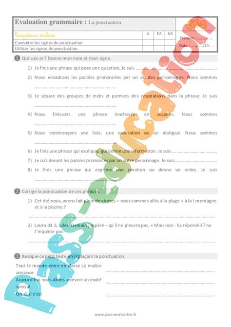 La Ponctuation Au Ce2 Evaluation Et Bilan Cycle 2 Pdf à Imprimer