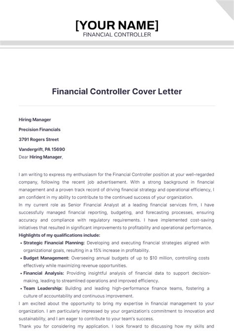Cover Letter For Financial Controller Position At Terry Rousseau Blog