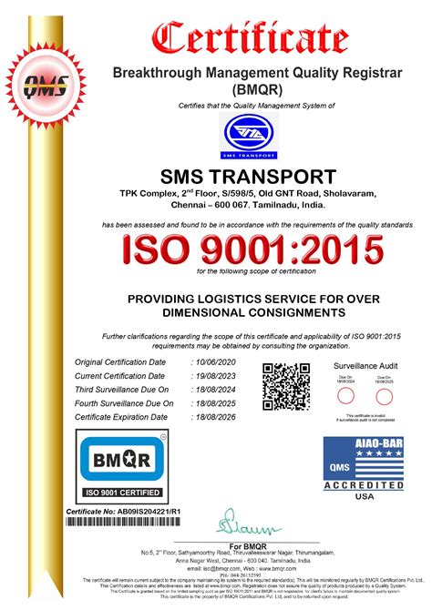 Certification Sms Transport
