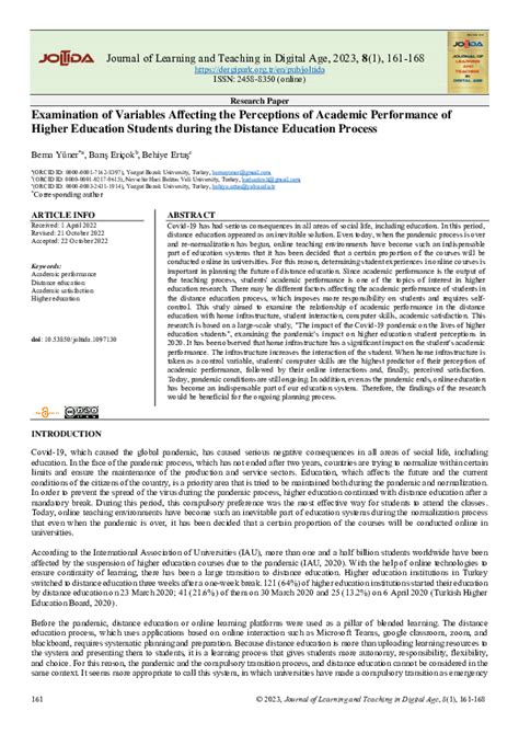Pdf Examination Of Variables Affecting The Perceptions Of Academic Performance Of Higher
