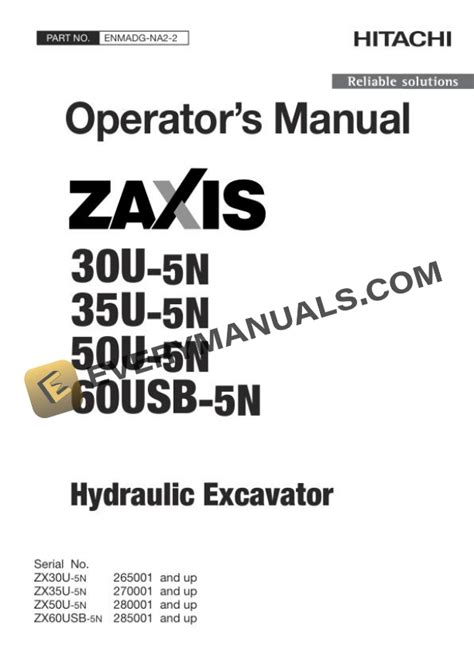 Hitachi Zaxis Zx30u 5n 35u 5n 50u 5n 60usb 5n Hydraulic Excavator
