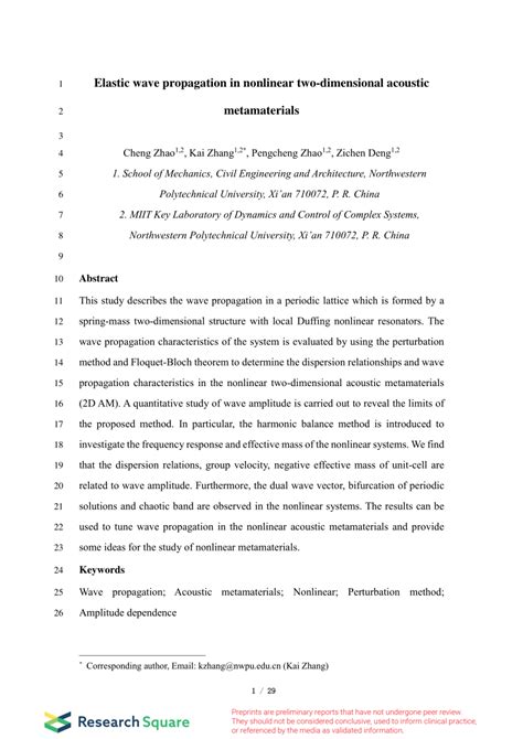 Pdf Elastic Wave Propagation In Nonlinear Two Dimensional Acoustic