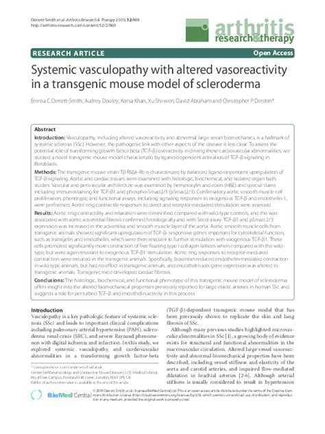 Pdf Systemic Vasculopathy With Altered Vasoreactivity In A Transgenic Mouse Model Of Scleroderma