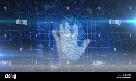 Human Hand Scanning Over Biometric Scanner Against Security Padlock And