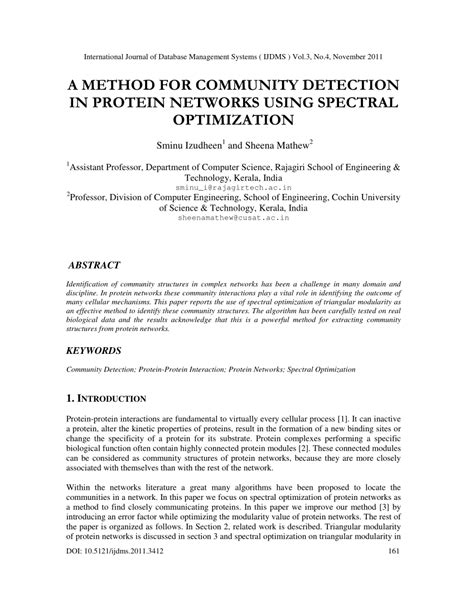 Pdf A Method For Community Detection In Protein Networks Using Spectral Optimization