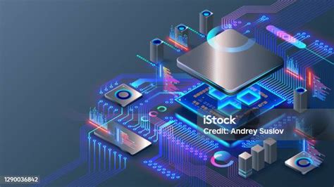 Cpu 칩 프로세서 마더보드 기술 전자 마이크로 칩 마이크로 프로세서 등측투영법에 대한 스톡 벡터 아트 및 기타 이미지 등측투영법 Cpu 배경 주제 Istock