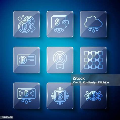 회로 Cpu 마이닝 팜 암호 화폐 클라우드 신용 카드 비트 코인 및 블록 체인 기술 아이콘으로 비트 코인을 설정하십시오 벡터 0명에 대한 스톡 벡터 아트 및 기타 이미지