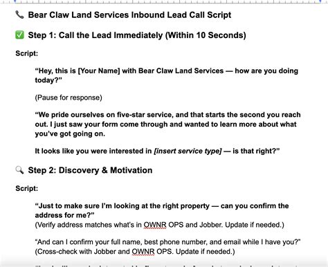 Inbound Lead Call Answering Script Free Template · Ownr Ops