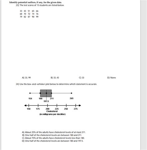 solved identify potential outliers if any for the given