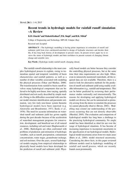 Pdf Recent Trends In Hydrologic Models For Rainfall Runoff Simulation
