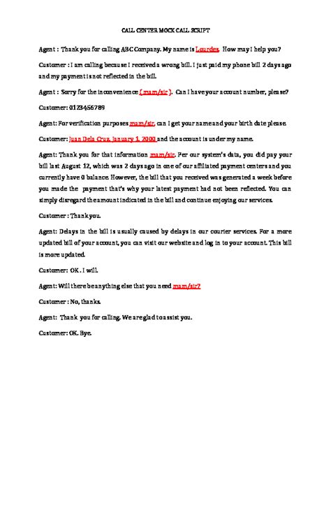 Call Center Mock Call Script Pdfcoffeecom