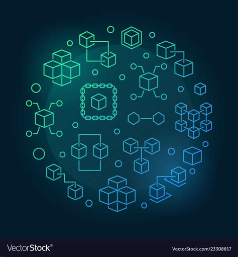 Blockchain Crypto Round Blue Bright Outline Vector Image