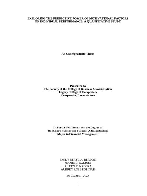 Quantitative Sample Thesis Introductory Parts Pdf Motivation
