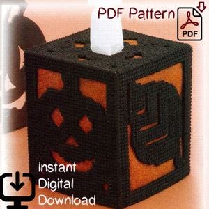 Halloween Silhouettes Tissue Box Cover Plastic Canvas Pattern Autumn