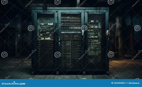 High Tech Server Rack In Industrial Background Setting Renovation Stock Illustration
