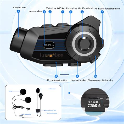 Motorbike Helmet Intercom Interphone Headset With Hd Camera Fm Radio 1000m Long Working Time 2