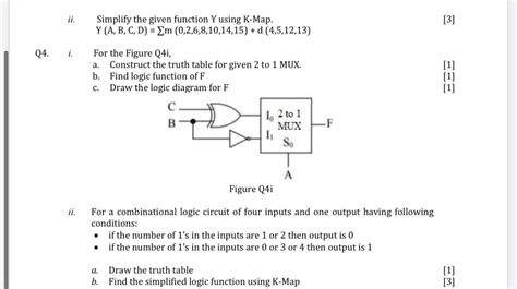 Solved 3 Simplify The Given Function Y Using K Map Y A