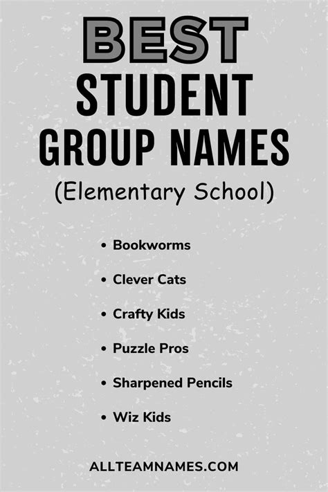 189 Best Student Group Names According To Grade Level