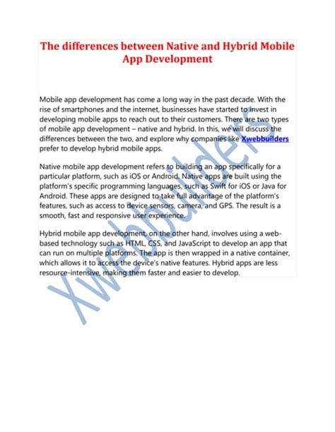 The Differences Between Native And Hybrid Mobile App Development Pdf