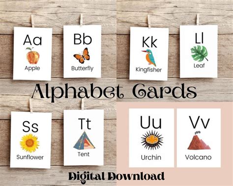 Alphabet Flashcards Printable Nature Abc Cards Nursery Wall Art