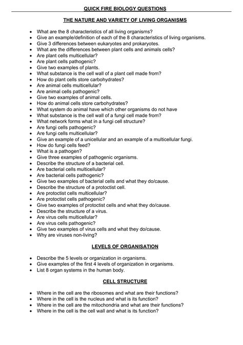 summary igcse biology pearson edexcel quick fire revision questions and