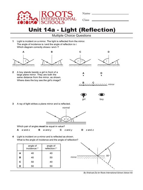 Unit 14a Reflection Pdf Reflection Physics Mirror