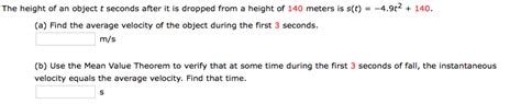 Solved The Height Of An Object T Seconds After It Is Dropped