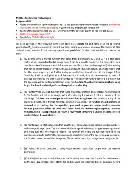 assignment 1 pdf matlab function mathematics