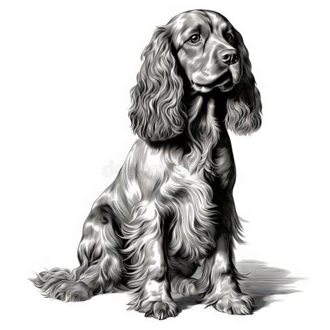 Realistic Hyper Detailed Black And White Cocker Spaniel Drawing Stock