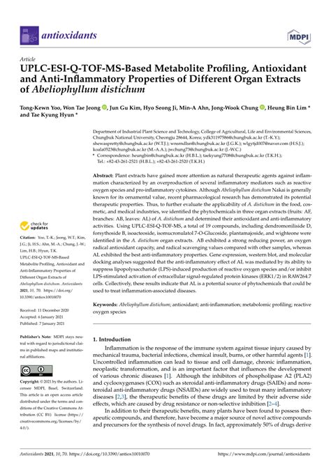 Pdf Uplc Esi Q Tof Ms Based Metabolite Profiling Antioxidant And Anti Inflammatory Properties